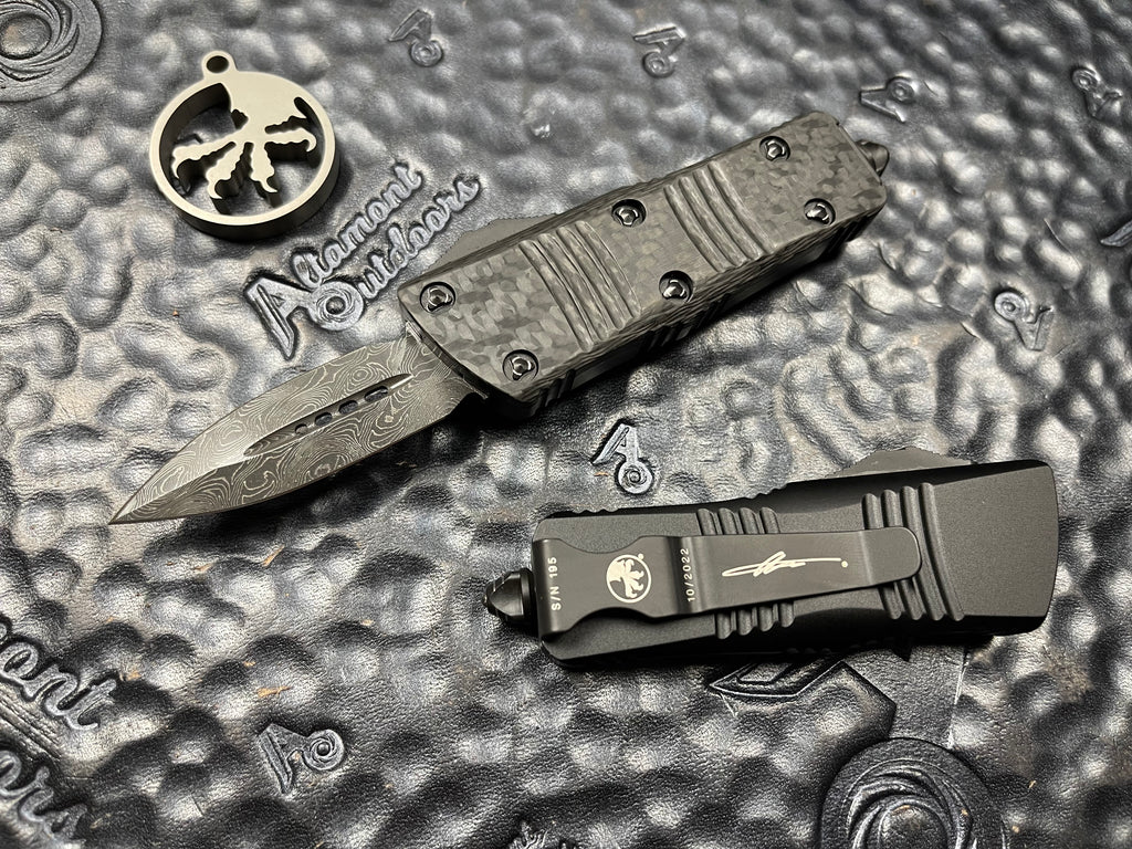 Microtech Troodon Mini Carbon Fiber Handle, Double Edge Damascus Blade – Altamont Outdoors
