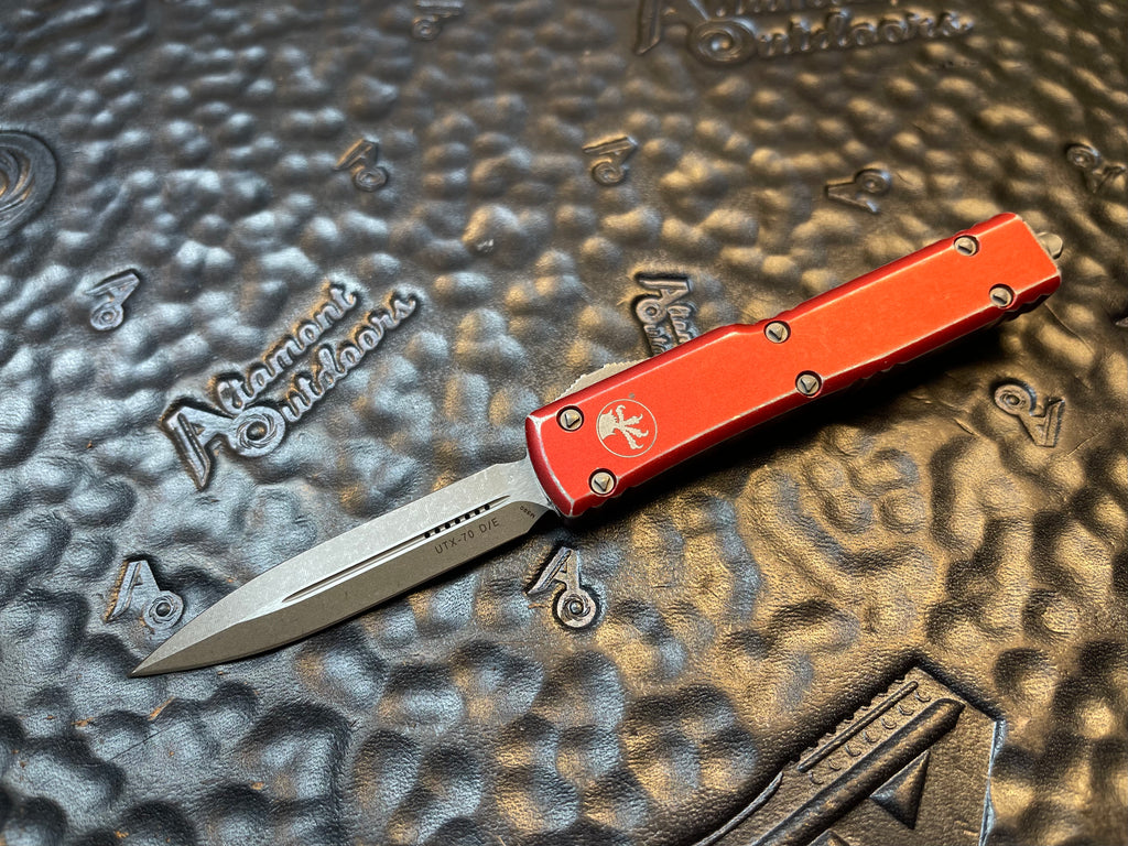 Microtech UTX-70 Stonewashed Red Distressed 147-10DRD OTF D/E – Altamont Outdoors