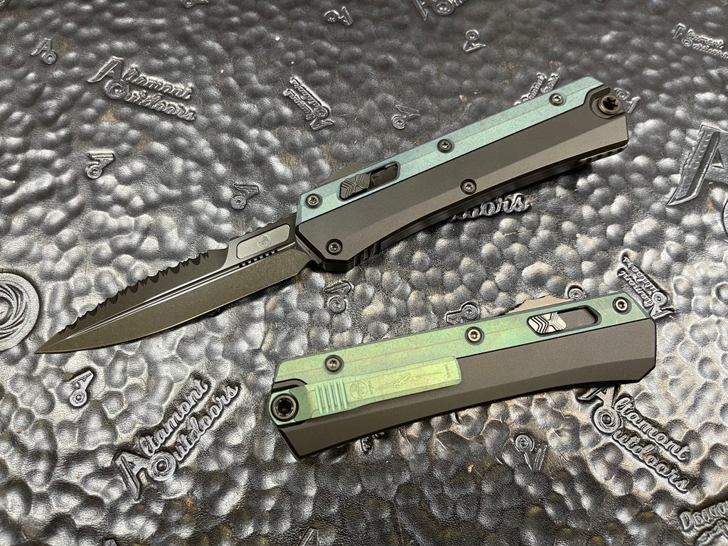 Microtech Glykon D/E DLC Part Serrated Antique Green Accents 184-2DLCA ...