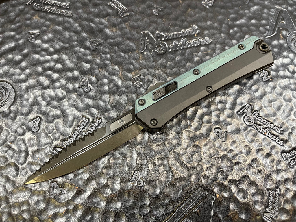 Microtech Glykon D/E DLC Part Serrated Antique Green Accents 184-2DLCA ...