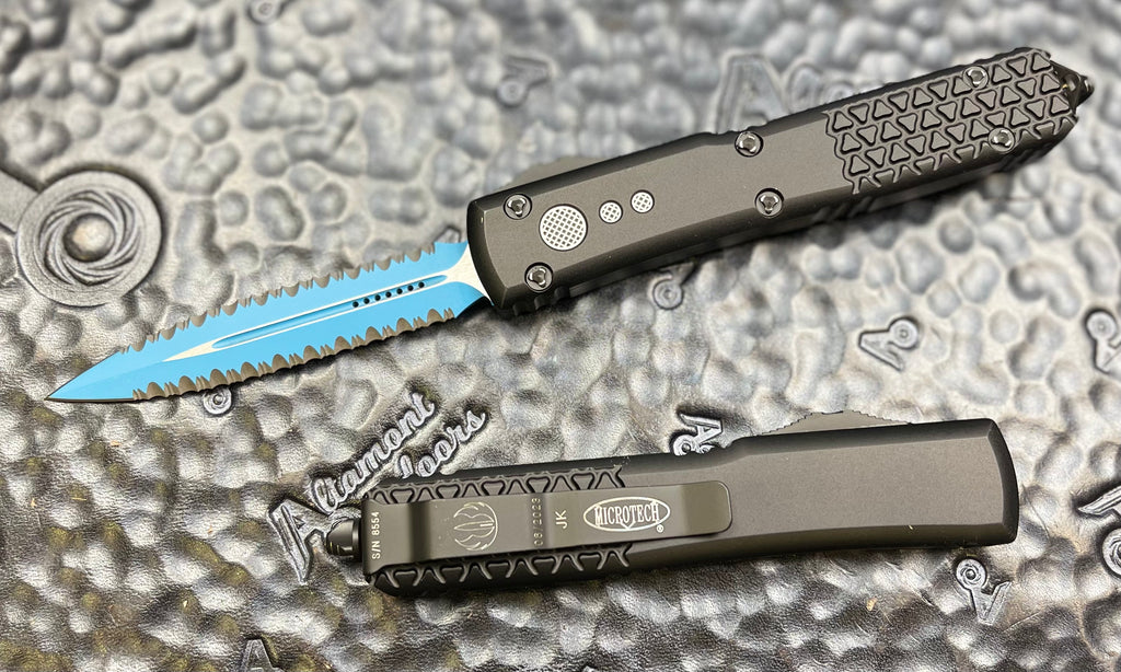 Microtech Ultratech Jedi Knight 122-D3JK D/E Double Full Serrated Blue ...