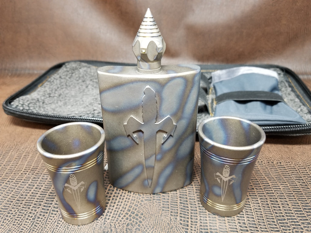 Marfione Custom Flamed Titanium Flask Set and 2 Shot Glasses – Altamont ...