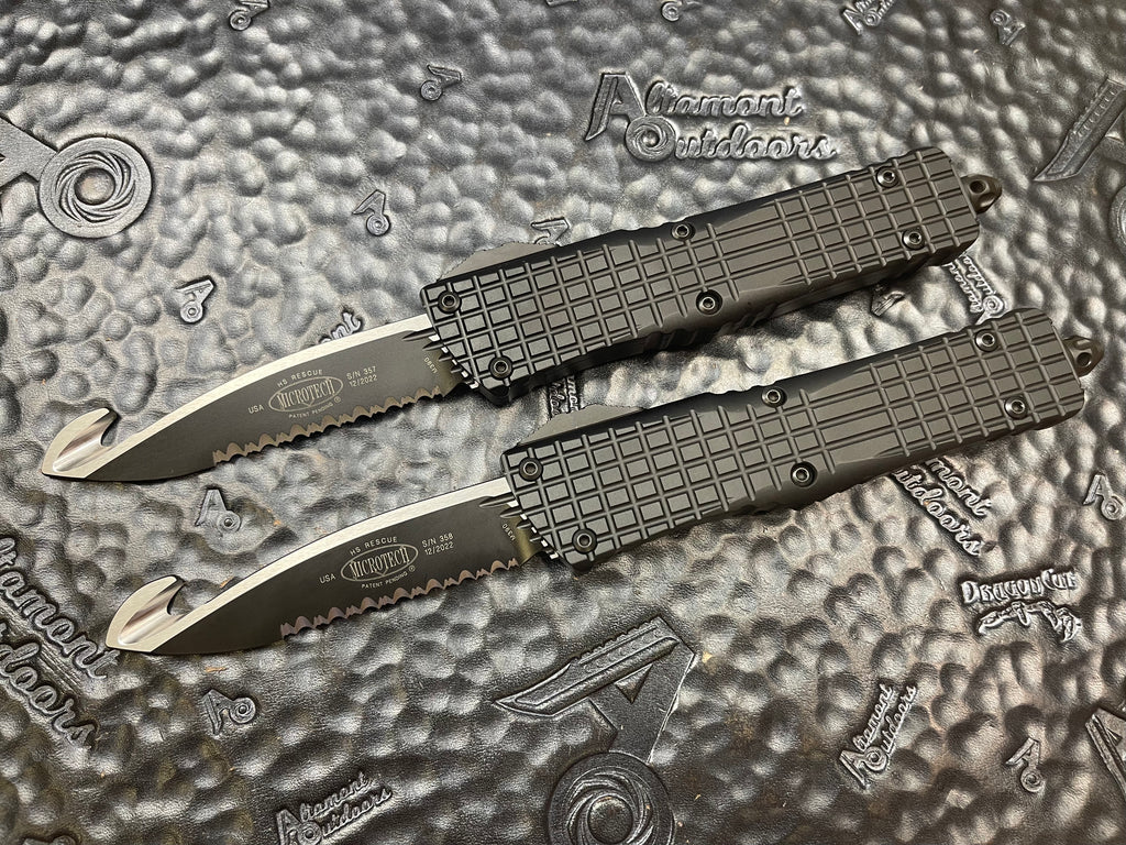 Microtech Combat Troodon HS Rescue, Black Frag Chassis Full Serrated B ...