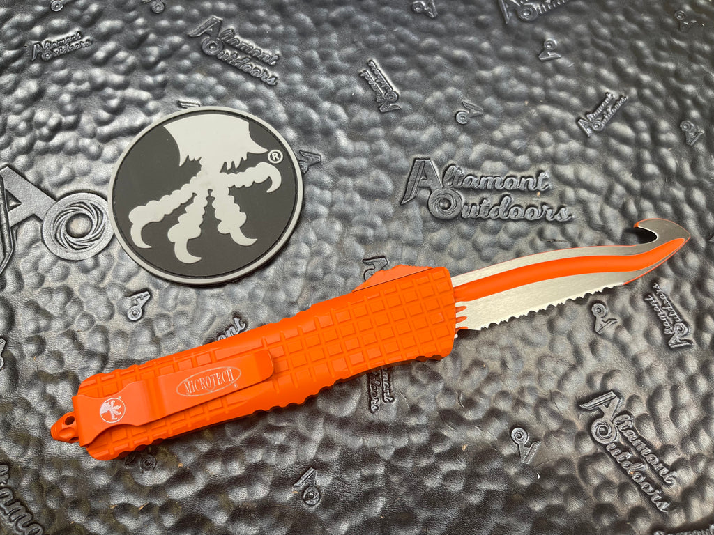 Microtech Combat Troodon HS Rescue, Orange Frag Chassis Full Serrated ...