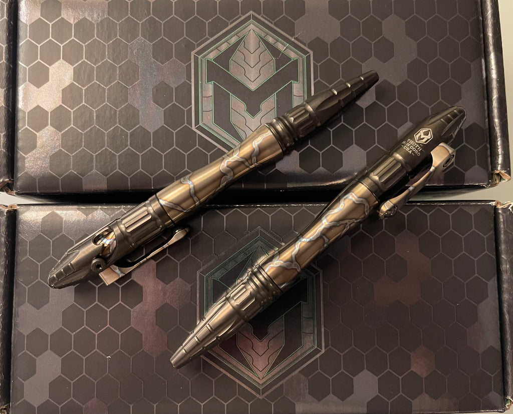 Heretic Thoth Tactical Pen DLC Titanium Cap & Tail w/ Flamed Ti Barrel ...