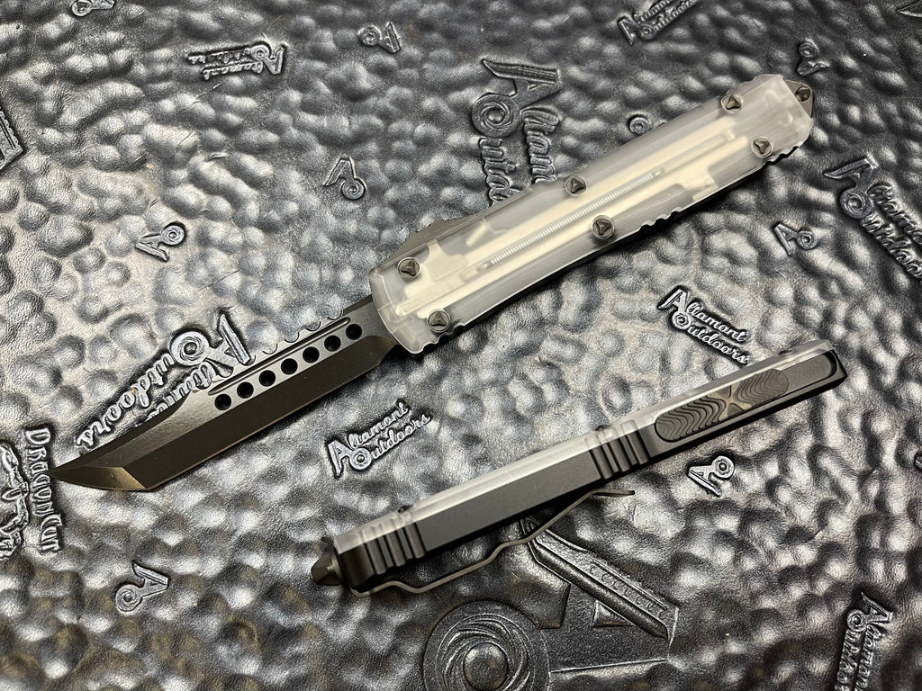 Microtech Ultratech Hellhound Cleartop DLC Shadow Black Tactical 119-1 ...