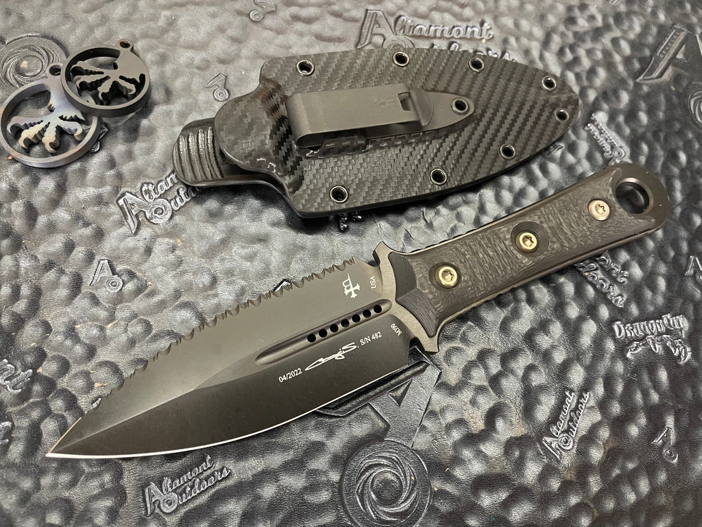 Microtech SBD Fixed Blade Full Serrated DLC Carbon Fiber 201-3DLCCFS B ...
