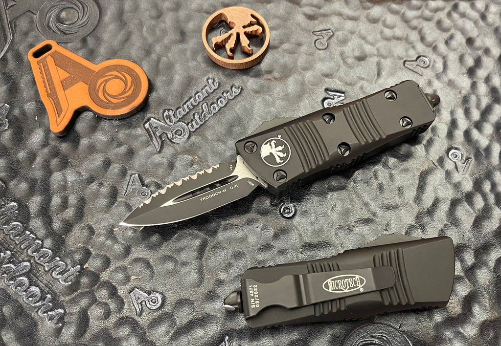 Microtech Troodon Mini D/E Full Serrated OTF Black Tactical 238-3T ...