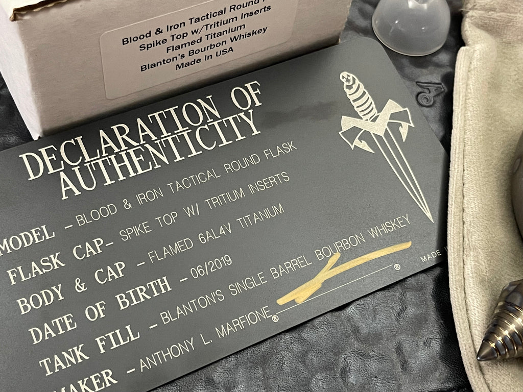 Marfione Custom Knives Blood & Iron Tactical Round Flask Flamed Tritiu ...