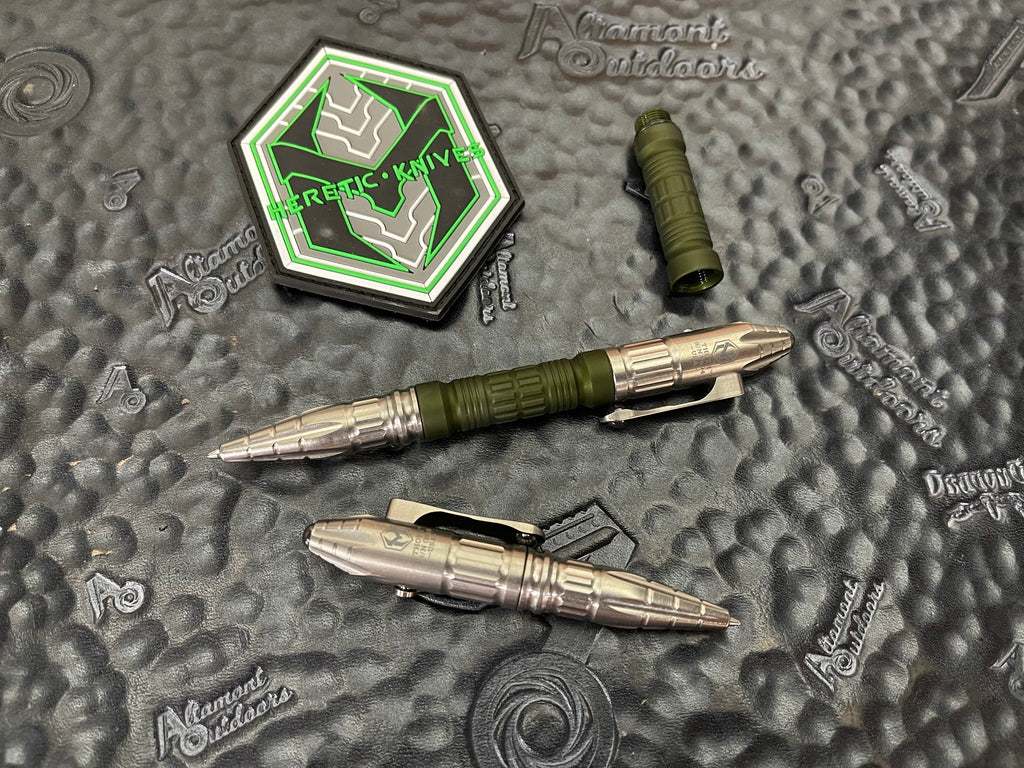 Heretic Thoth Tactical Pen SW Titanium cap and tail, Green ANO aluminu ...