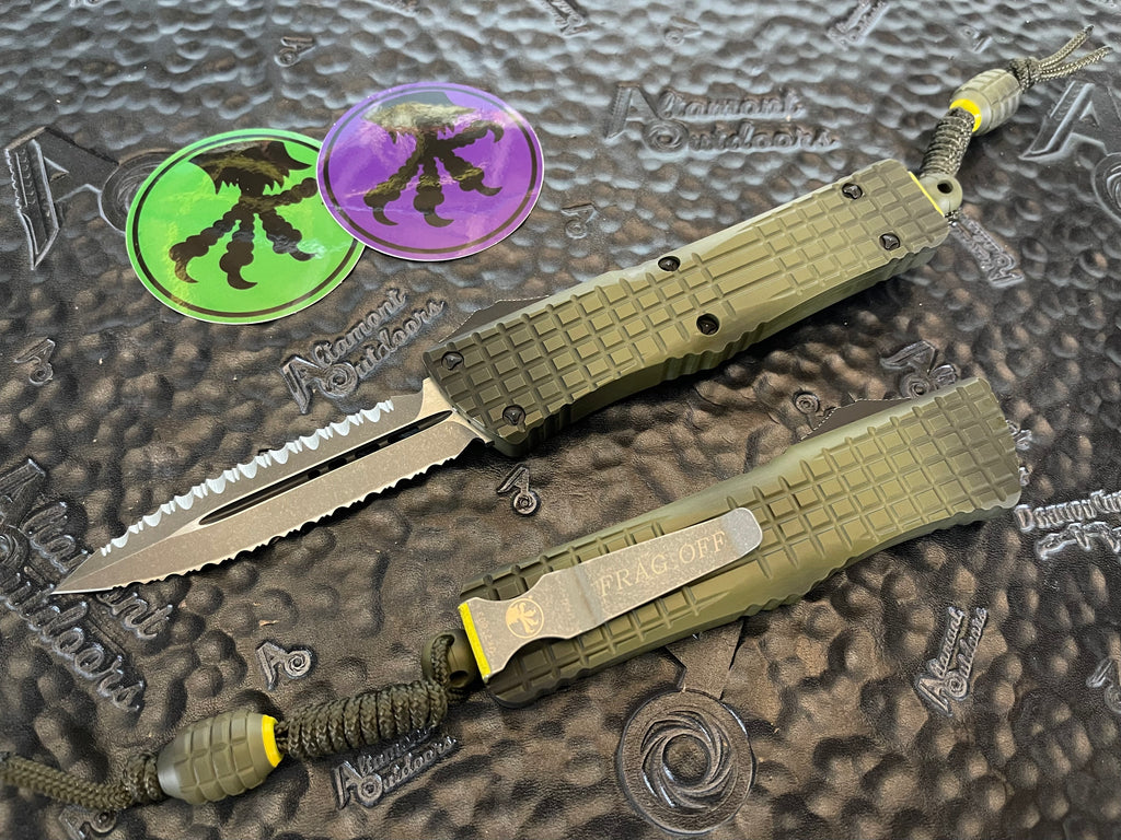 Microtech Combat Troodon FRAG OFF Grenade Green Apocalyptic Reverse Do ...
