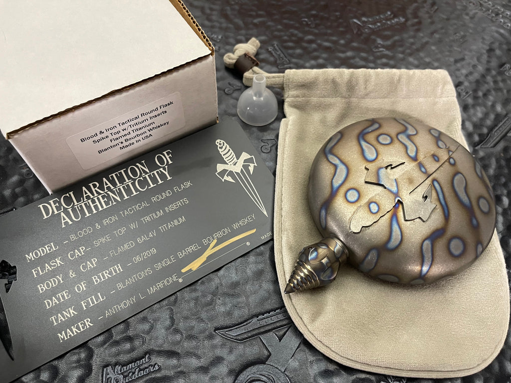 Marfione Custom Knives Blood & Iron Tactical Round Flask Flamed Tritiu ...